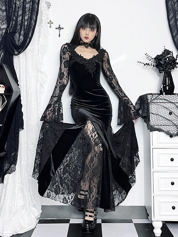 Floral lace goth doll fishtail dress – Cutiekill
