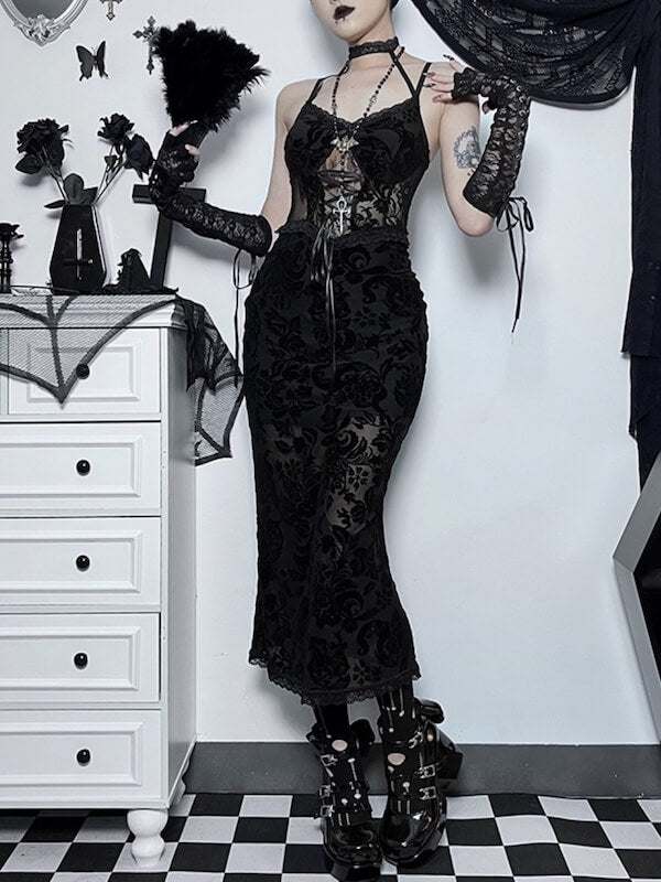 Sexy goth jacquard halter dress – Cutiekill